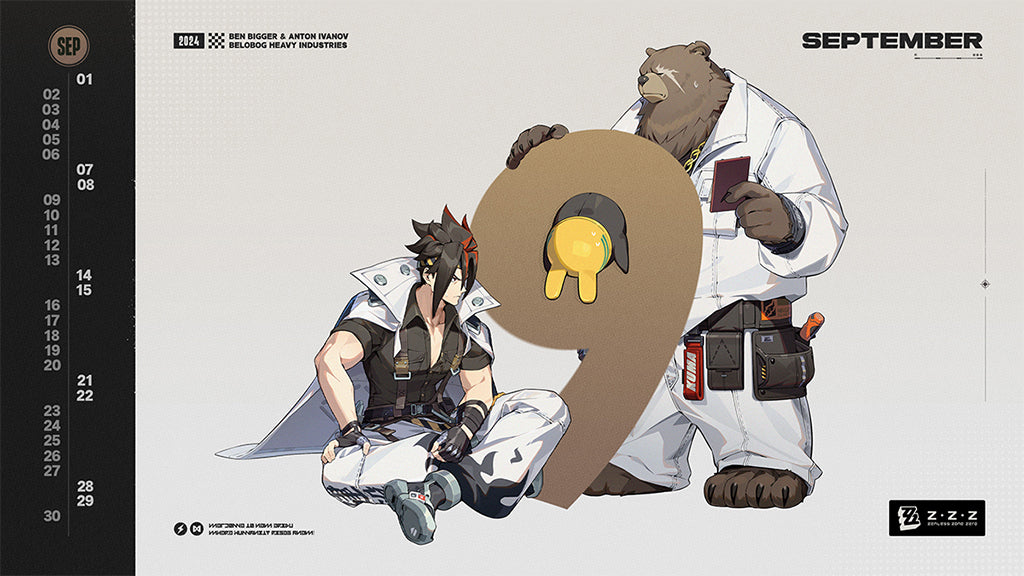 ZZZ Ben & Anton Official Calendar Wallpaper Sep 2024 – 141Store